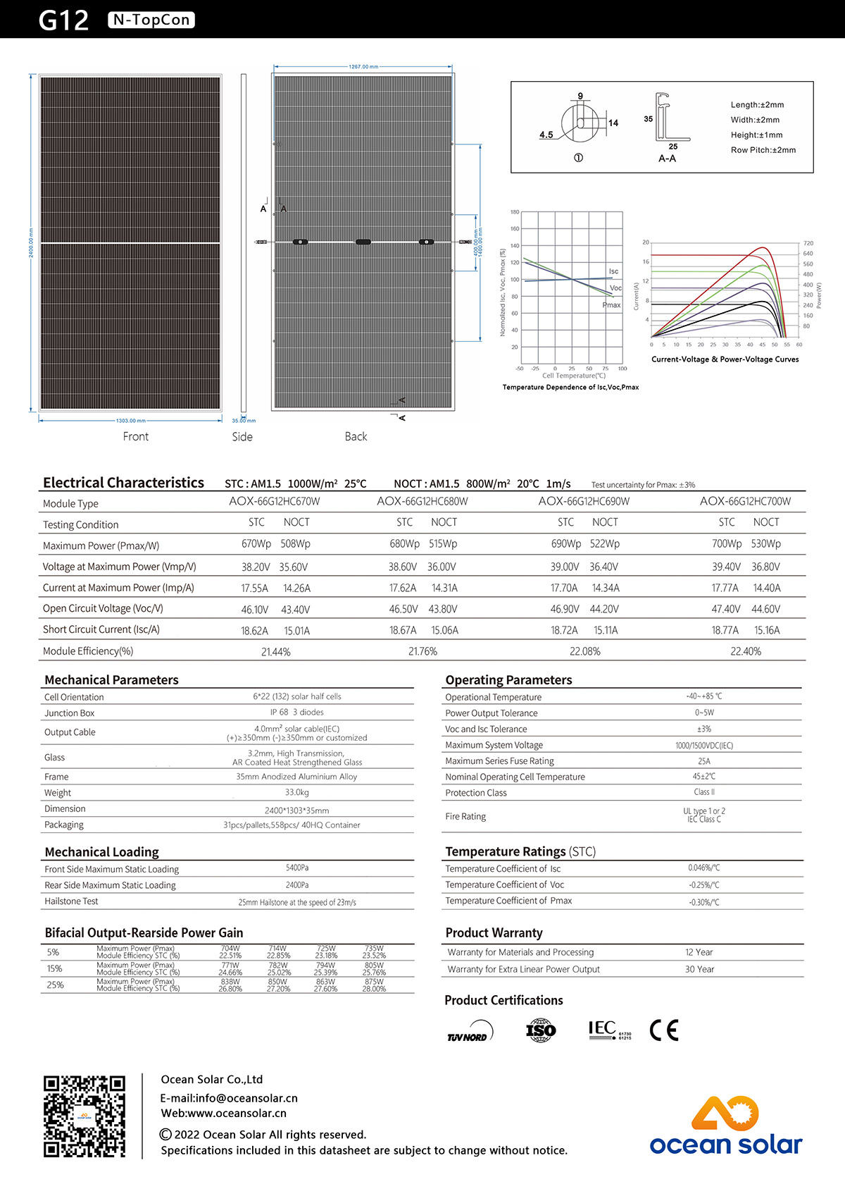 G12 MBB N-Type TopCon 132 Half Cells 670W-700W Bifacial Solar Module ...